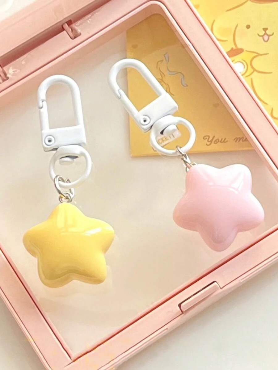 2pcs Fashionable Women's Cute Yellow & Pink Resin Star Shaped Pendant ...