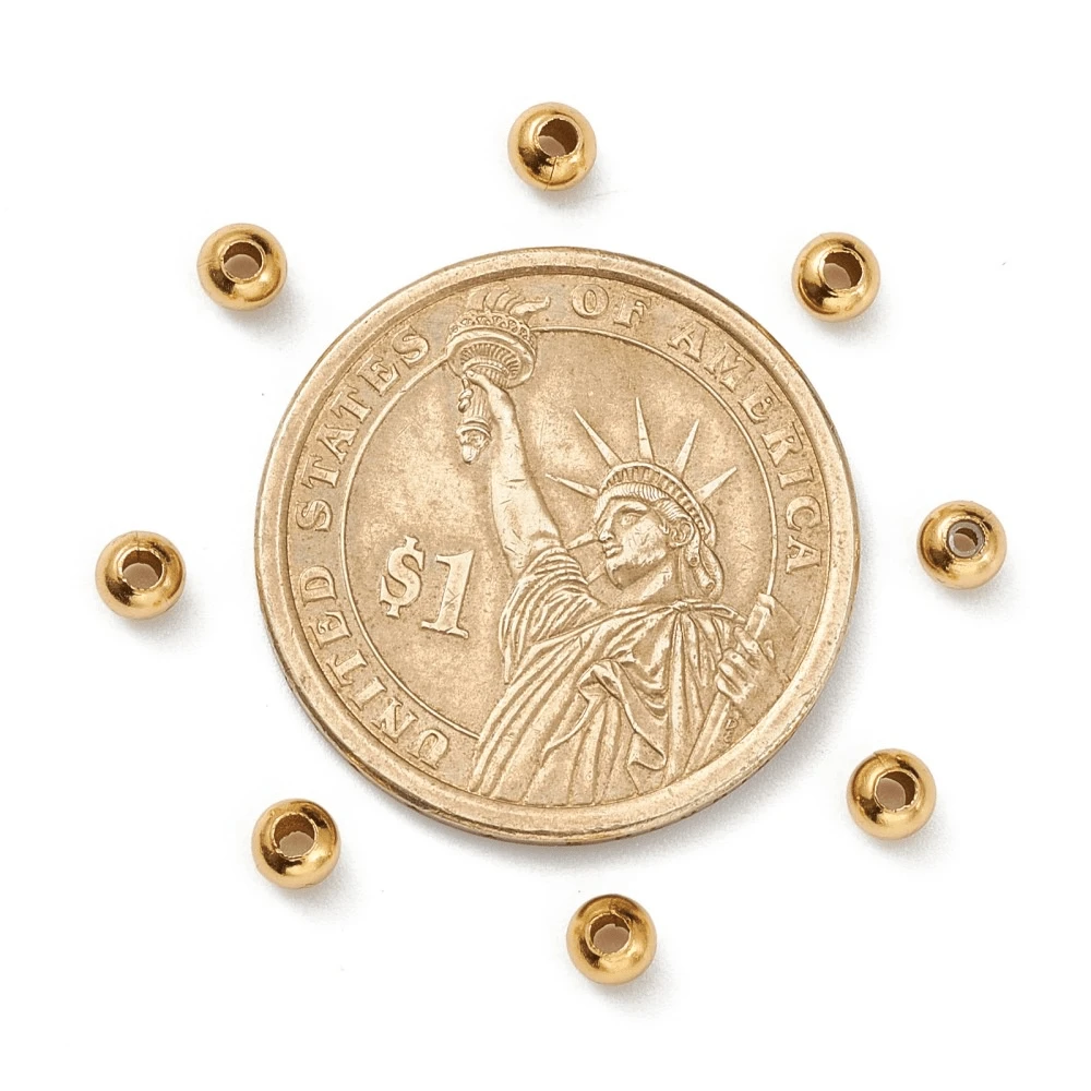 100pcs 304 Stainless Steel Beads Round Real 24K Golden Plated 4x3.5~4mm ...