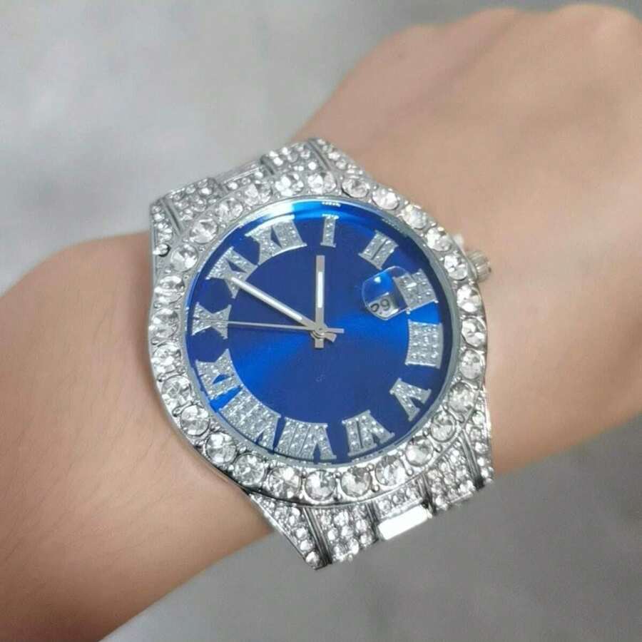 Classic Luxury Full Rhinestone Brilliant Men's Watch Bracelet Set ...