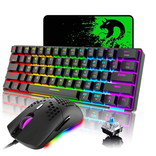 60% Wireless Mechanical Keyboard and Wired Mouse,Chroma RGB 12 LED ...