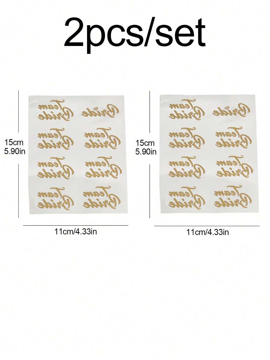 Team Bride To Be Gold Foil Tattoo Sticker Set, 2pcs/pack, For Bridal ...