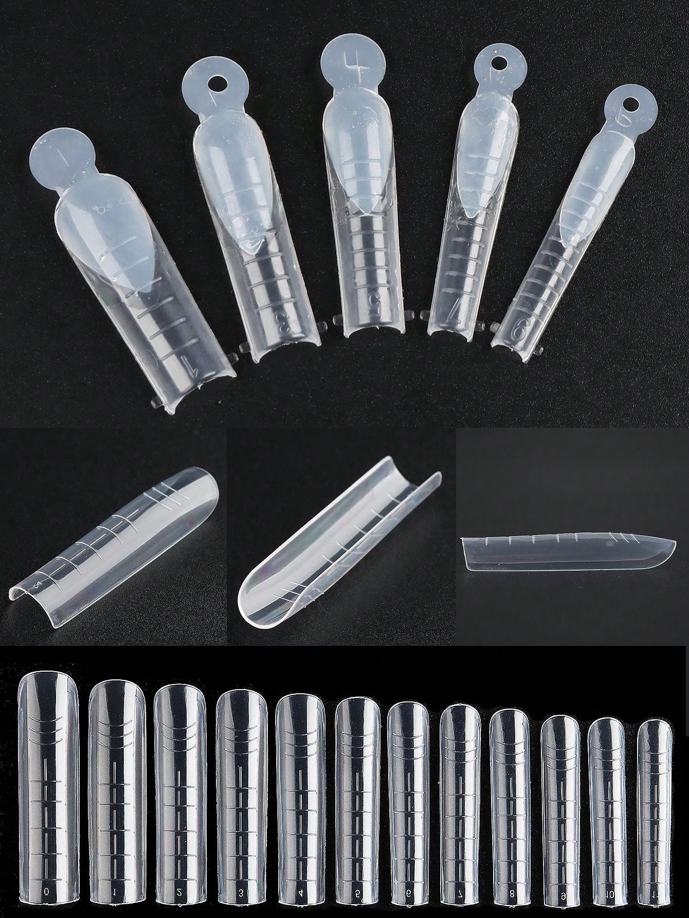 60PCS Clear Dual Nail Forms Set, Long Coffin Nail Extension System Form ...