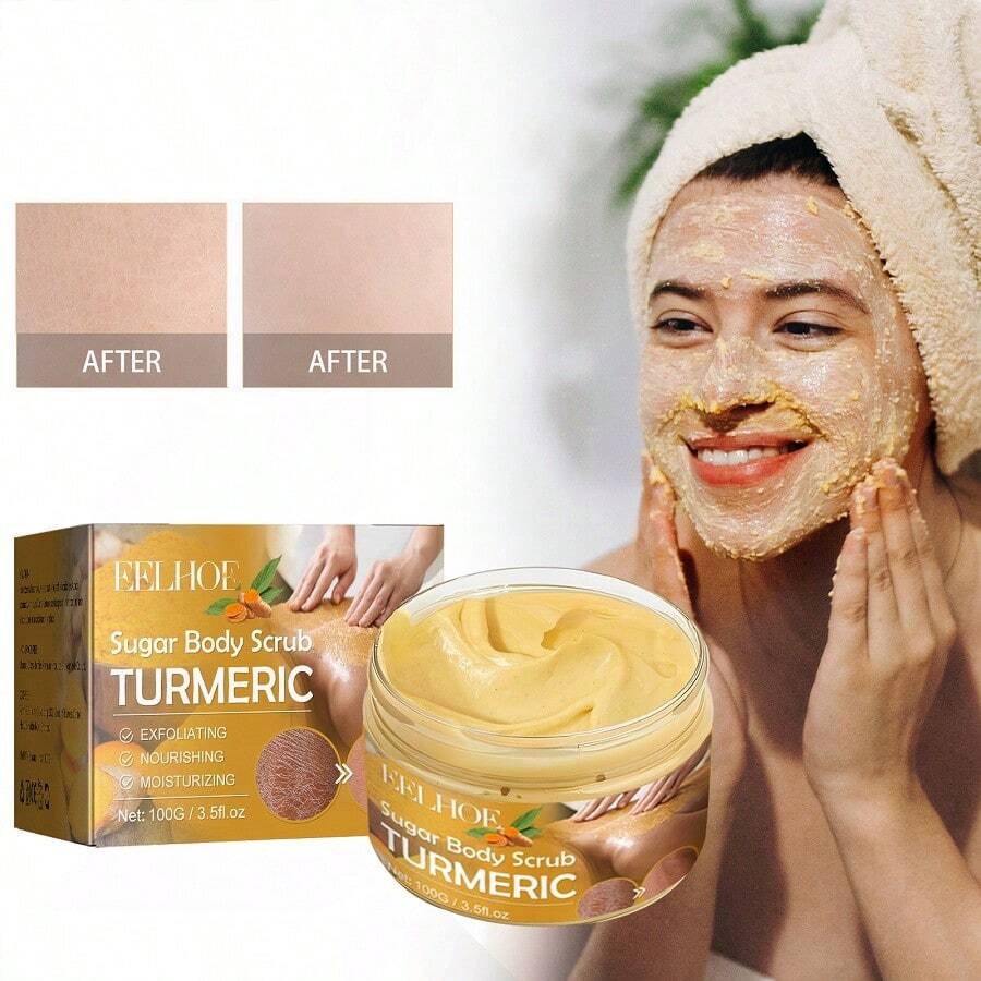 1pc 100g EE LHOE Turmeric Body Scrub, Cleansing Body Exfoliator, Fading ...