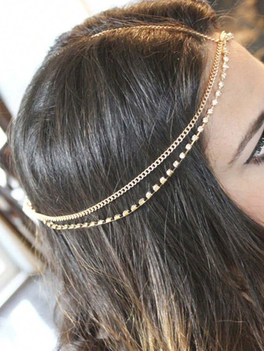 1pc Bohemian Style Fringe Chain Rhinestone Headband Hair Accessory Head ...