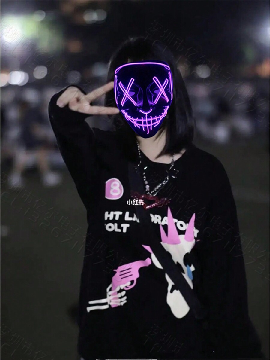 Halloween Neon Led Light Up Purge Mask For Masquerade Party, Glowing In ...
