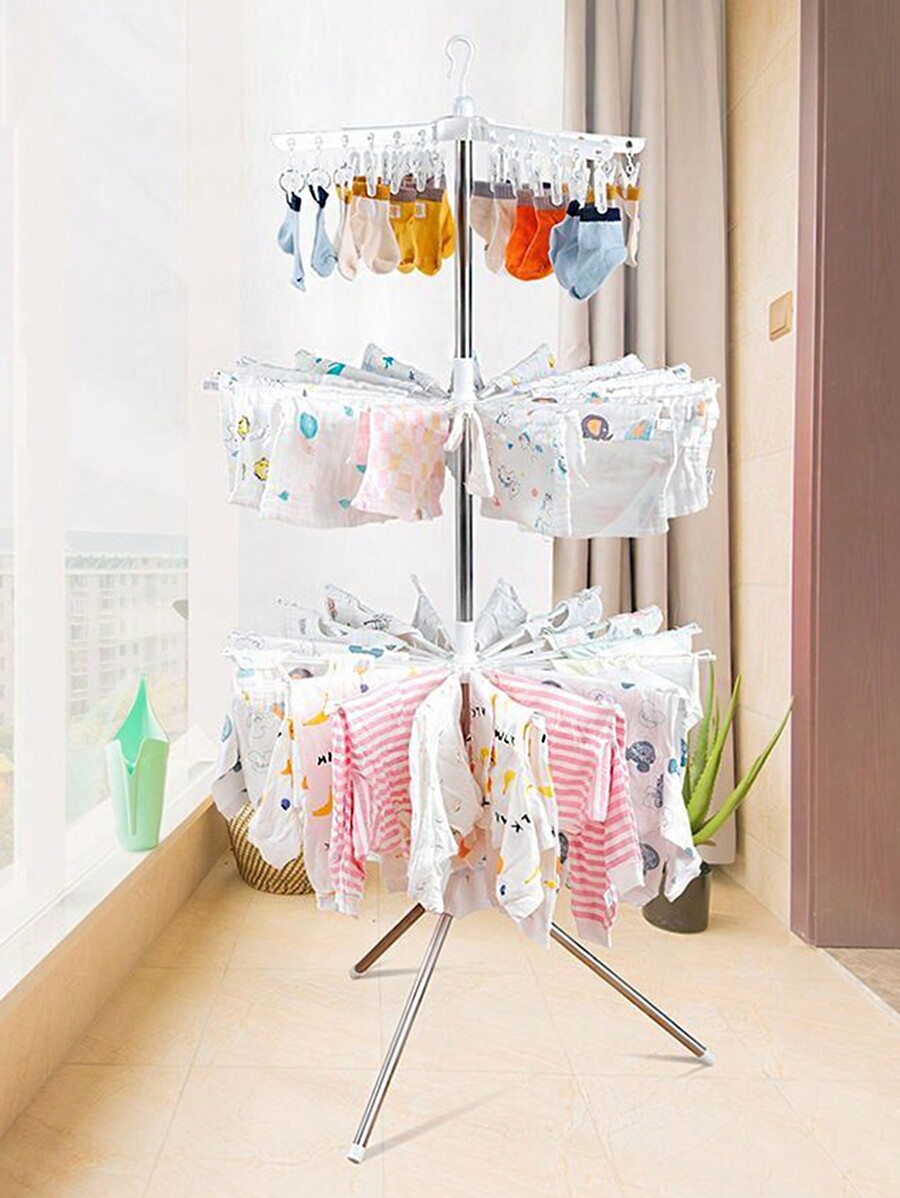 3-tier White Foldable Standing Drying Rack, Towel, Cloth Storage Shelf ...