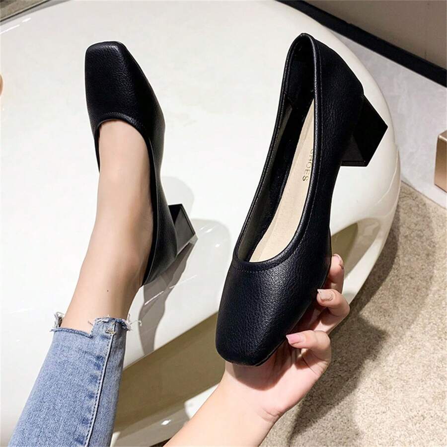 Women's Simple And Versatile Low-heeled Pumps In Yellow, Black, And ...