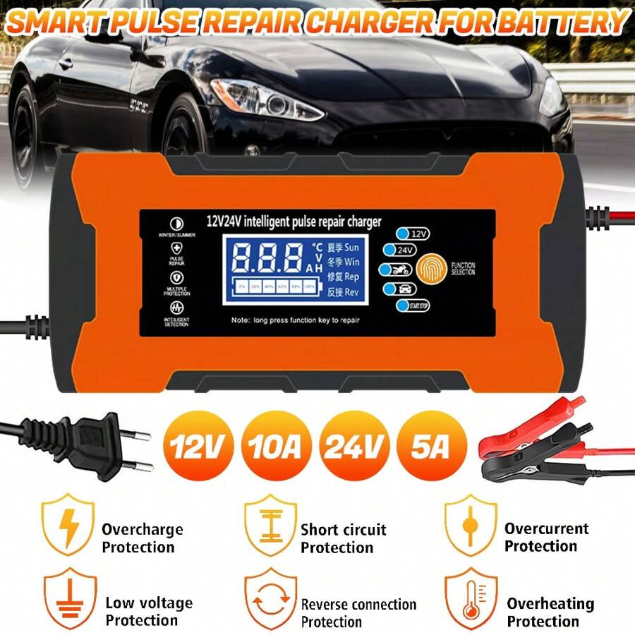 Car Battery Charger, 12V & 24V Smart Fully Automatic Battery Charger ...