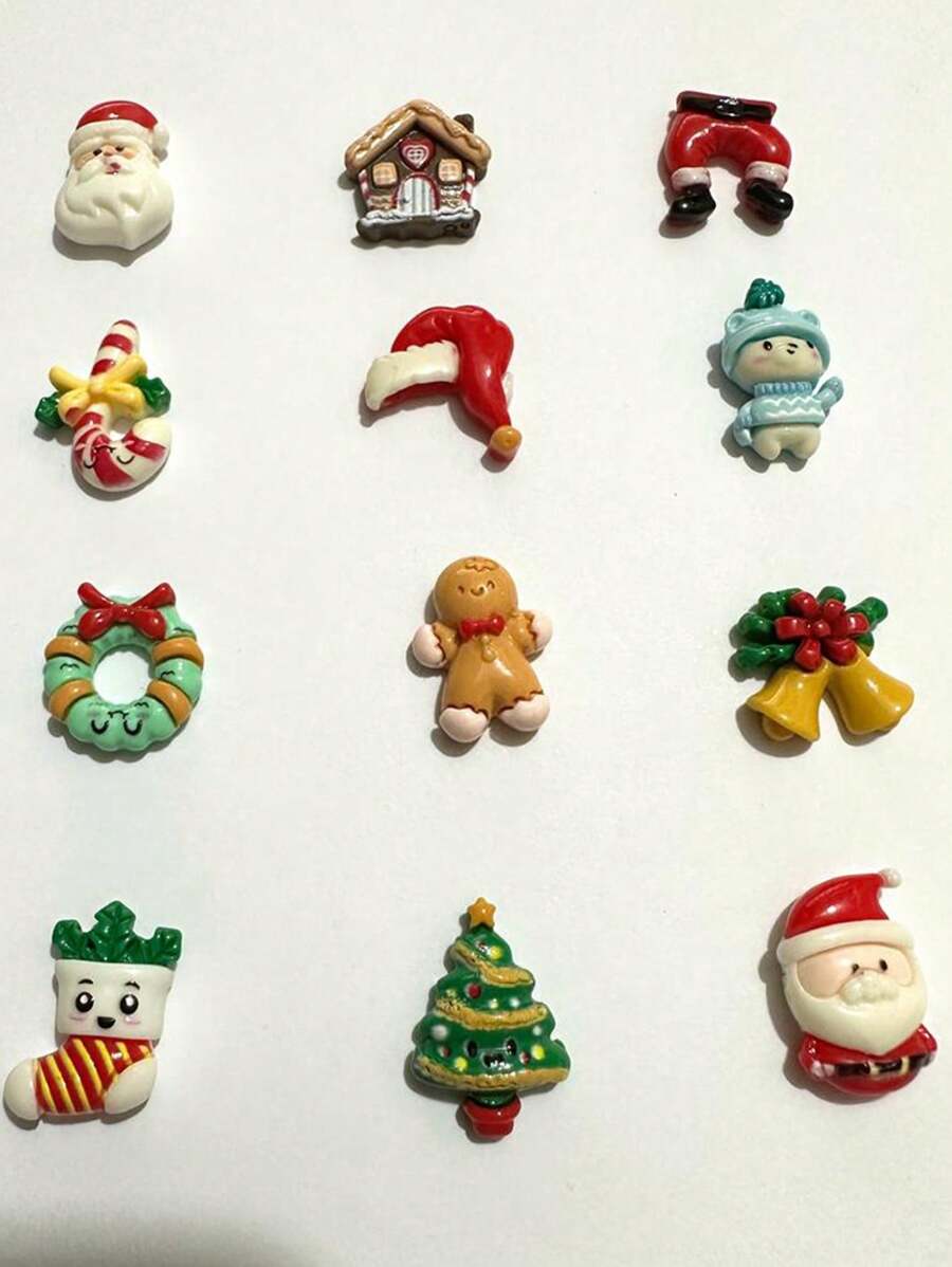 12pcs Random Mixed Style Christmas Theme Resin Coated Painted Miniature ...