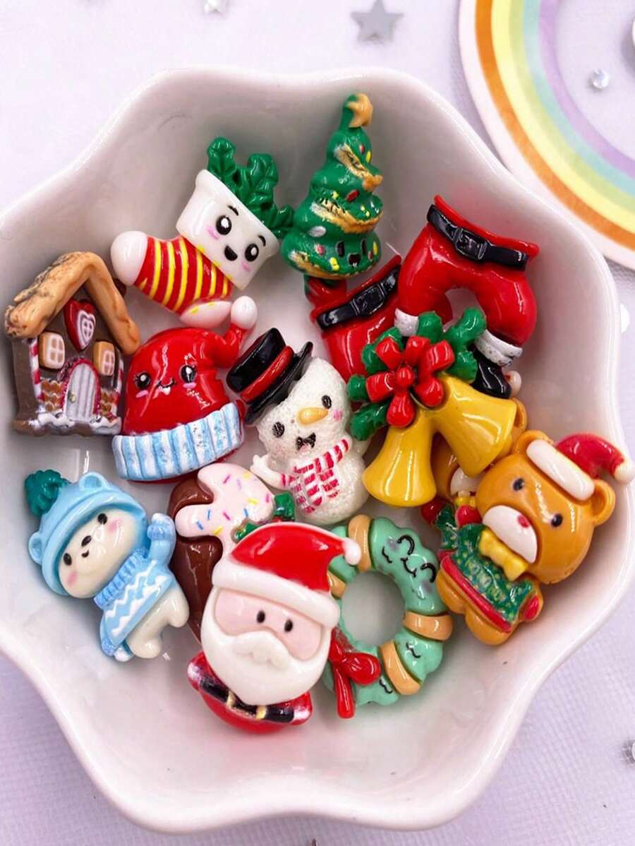 12pcs Random Mixed Style Christmas Theme Resin Coated Painted Miniature ...