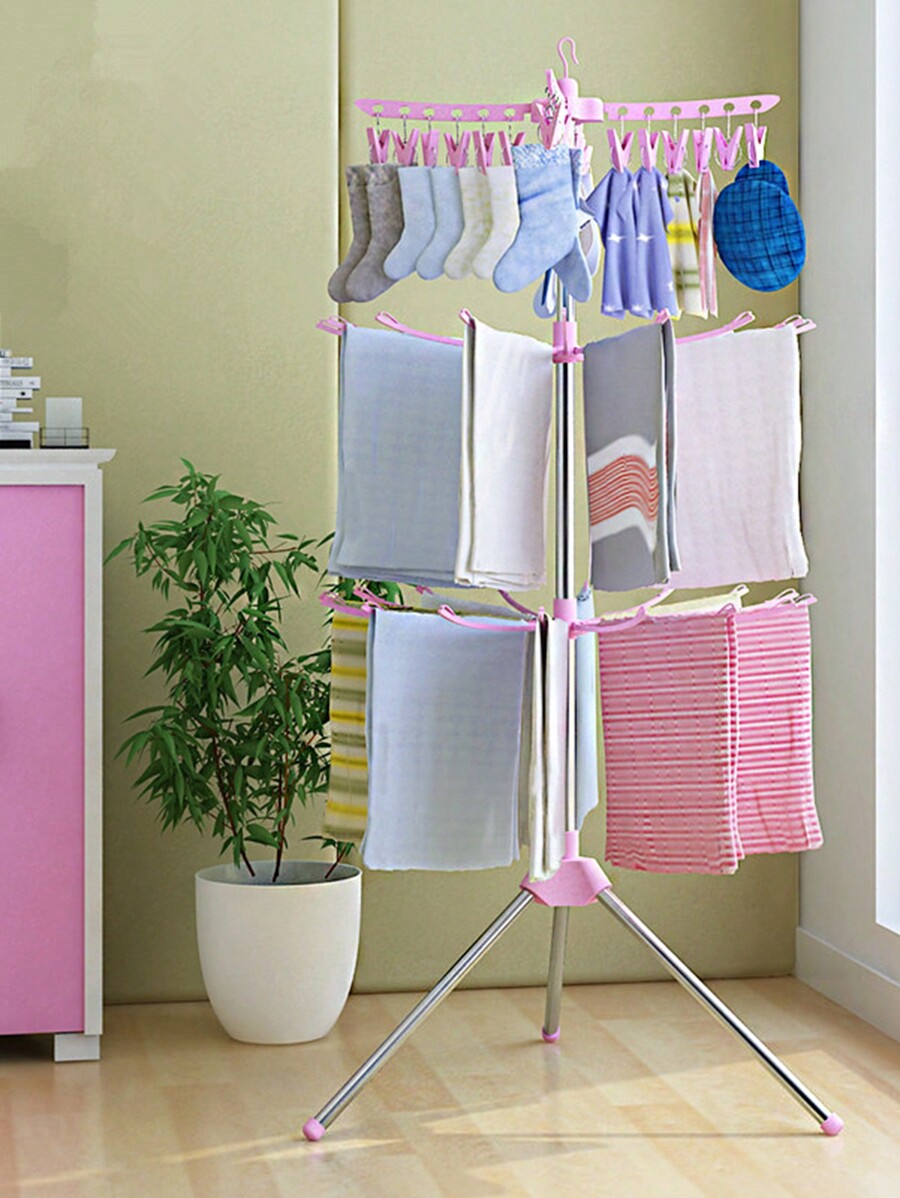 3-tier Pink Clothes Drying Rack, Towel Rack, Multipurpose Standing ...