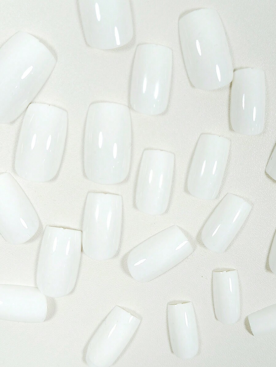 Upgrade Your Look With 24pcs Simple Square Shaped Pure White Color Nail ...