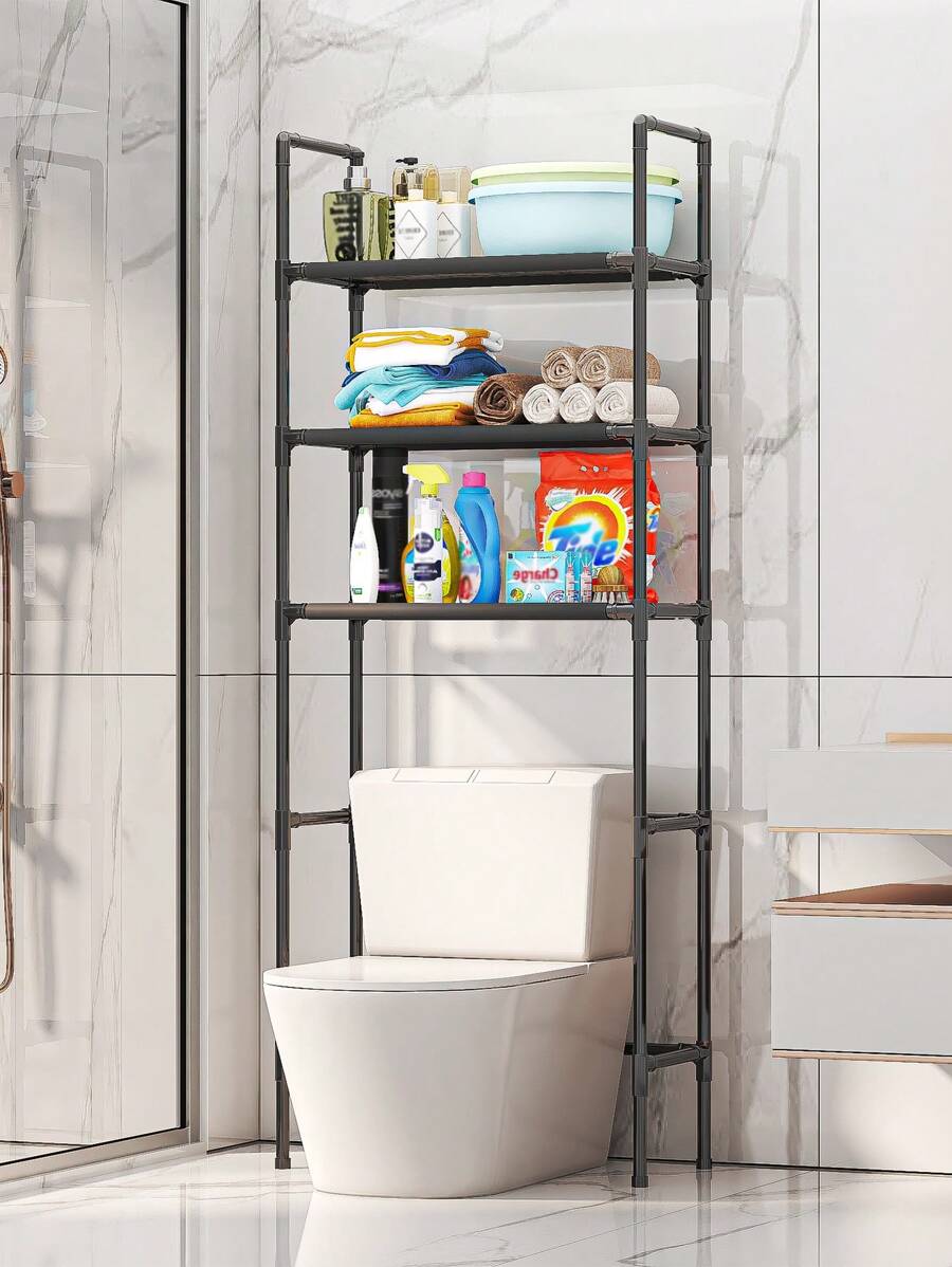 1set Black 3-layer Bathroom Storage Rack With Floor-standing Toilet ...