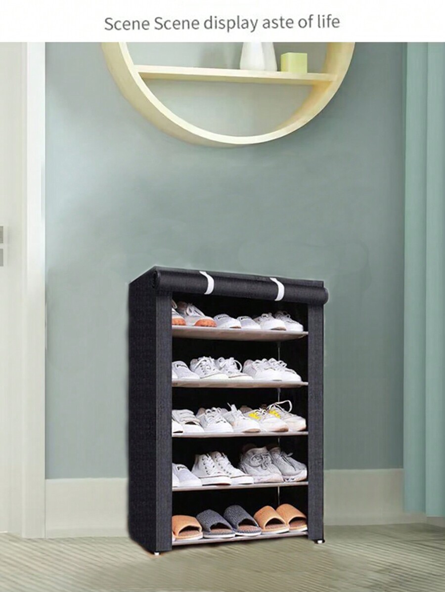 6-Tier Coffee Colored Fabric Covered Shoe Rack, Multilayer Steel Tube ...