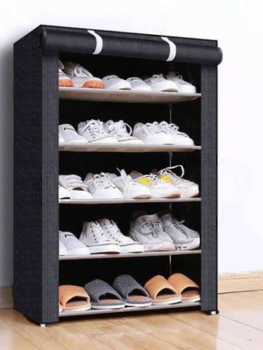 6-Tier Coffee Colored Fabric Covered Shoe Rack, Multilayer Steel Tube ...