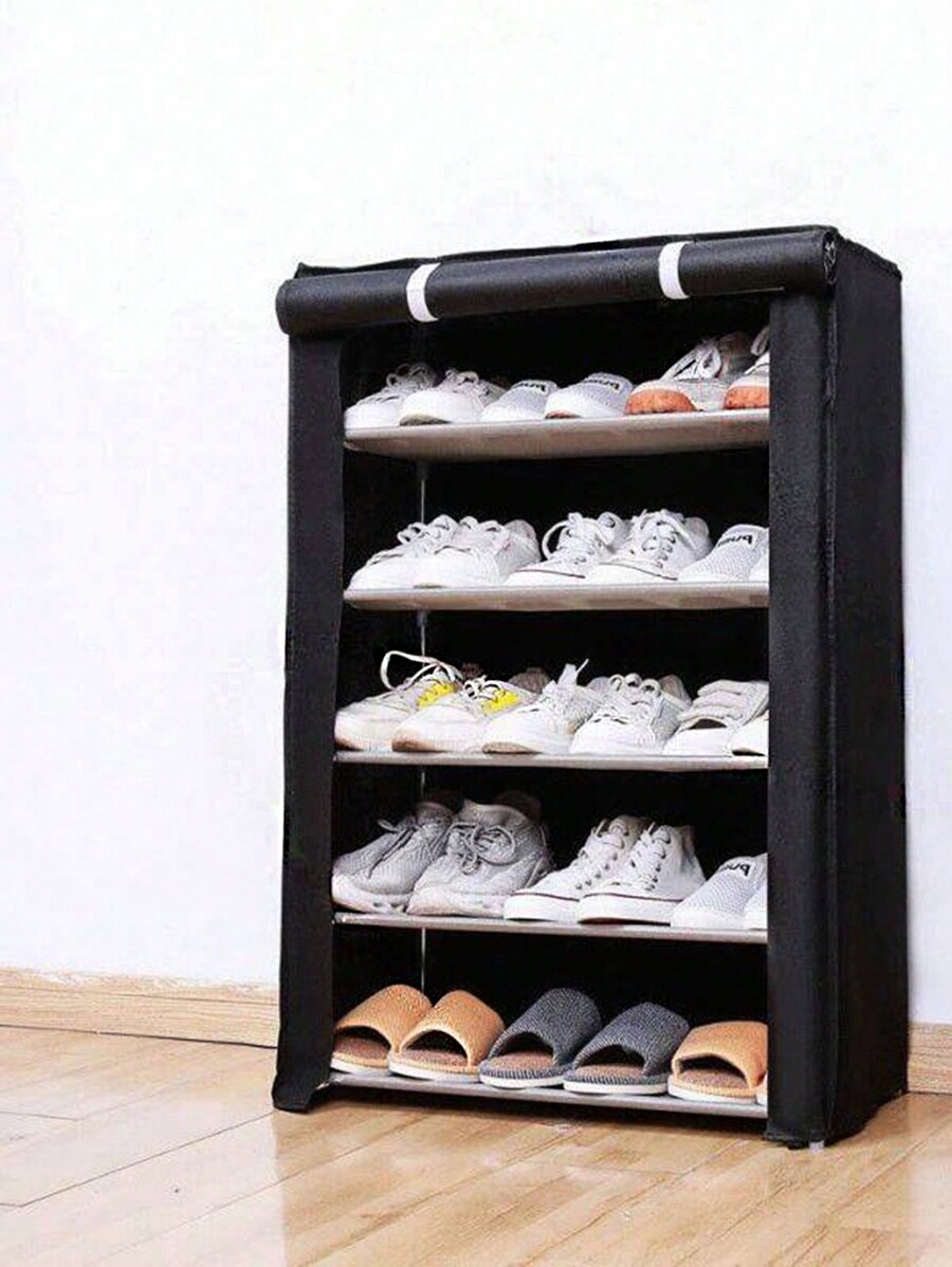 6-Tier Coffee Colored Fabric Covered Shoe Rack, Multilayer Steel Tube ...