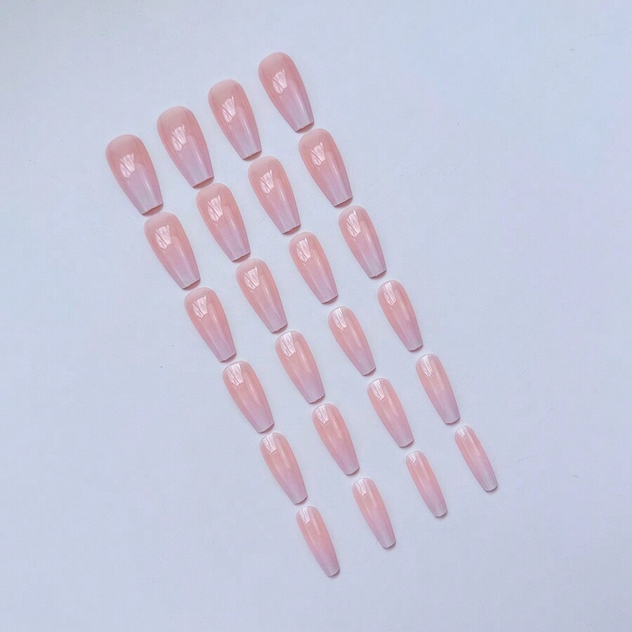 24pcs/set White Ombre T-shape False Nails With Long Length To Elongate ...