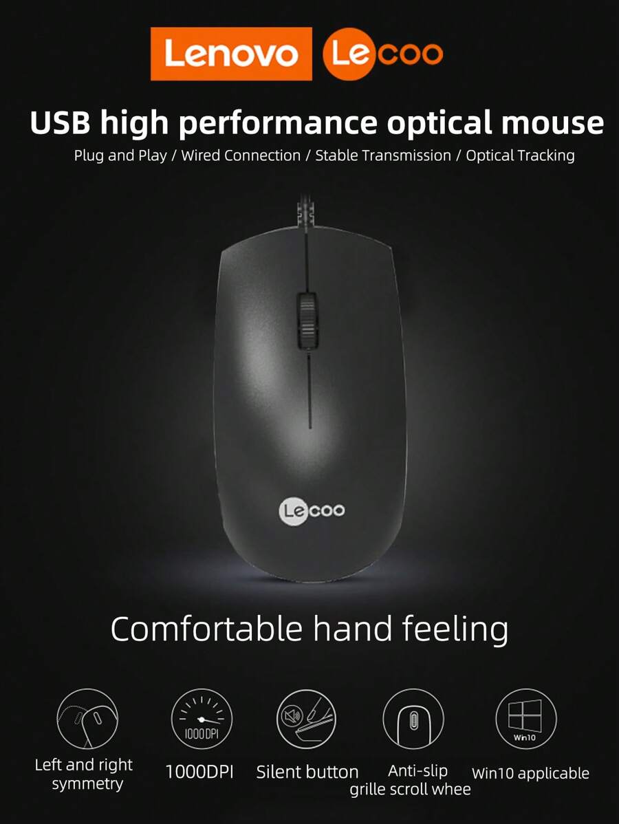 Lenovo Lenovo USB Wired Mouse, 3-Button Corded Mouse with 1000 DPI ...