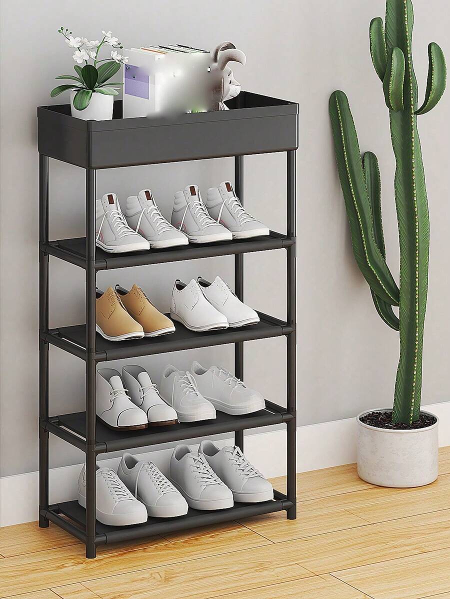 5 Tier Black Simple Shoe Rack Multi-layer Shoe Cabinet Floor-standing ...