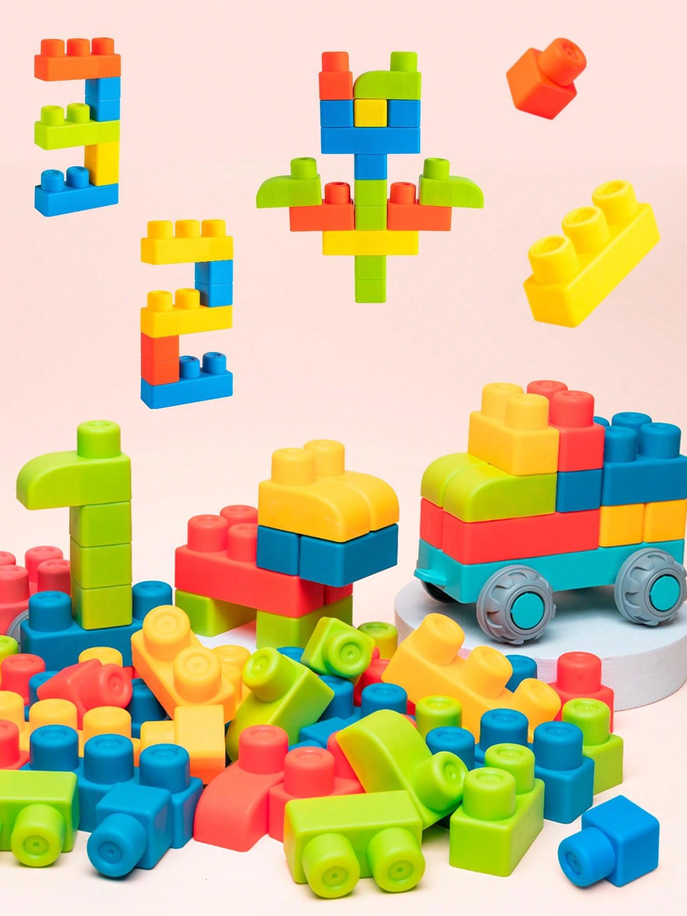 1 Pack Of 21pcs Multicolor Soft Rubber Building Blocks (with Blue Car ...