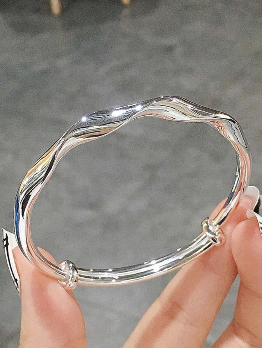 1pc Mobius Twist Ribbon Wave Shiny Simple Hollow Texture Bangle Bracelet For Best Friends ...