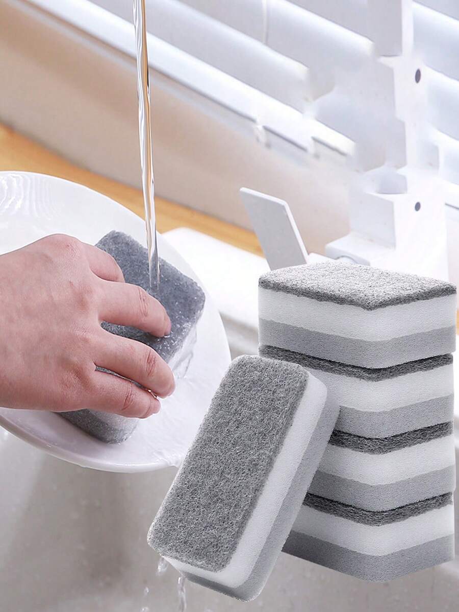6pcs Dual-Sided Dishwashing Sponges, Kitchen Pot & Pan Cleaning ...