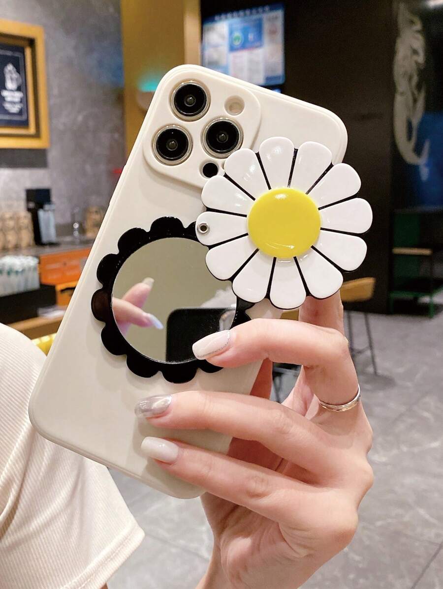 1pc White Daisy Rotating Mirror + Antique White Rubix Cube Phone Case ...