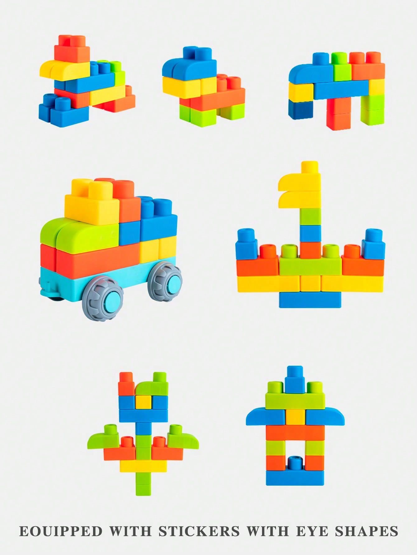 1 Pack Of 21pcs Multicolor Soft Rubber Building Blocks (with Blue Car ...