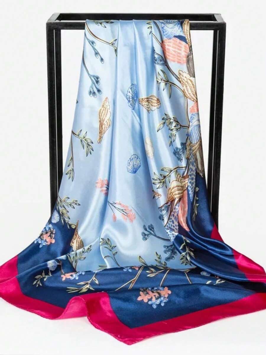 1pc New Arrival Women's Vintage Floral Pattern Satin Polyester Scarf ...