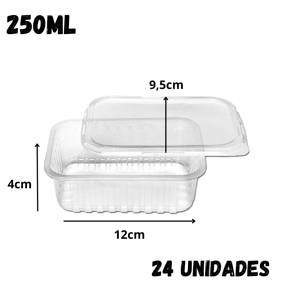 24 Marmita Descartável Com Tampa 250ML Recipiente Pote Vasilha Marmitinha Fit Fitness Pote ...