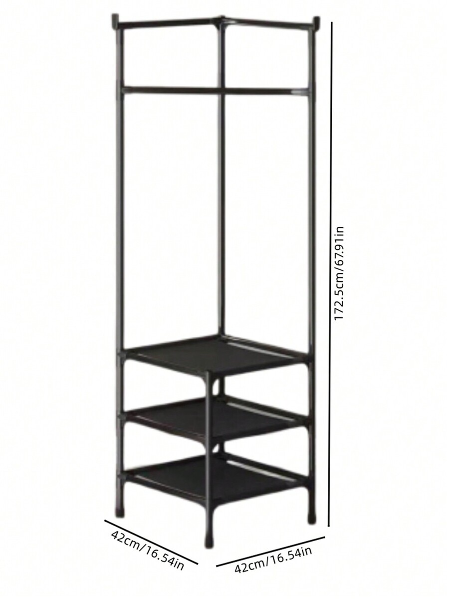 4-layer Black Freestanding Corner Coat & Hat Rack With Integrated ...