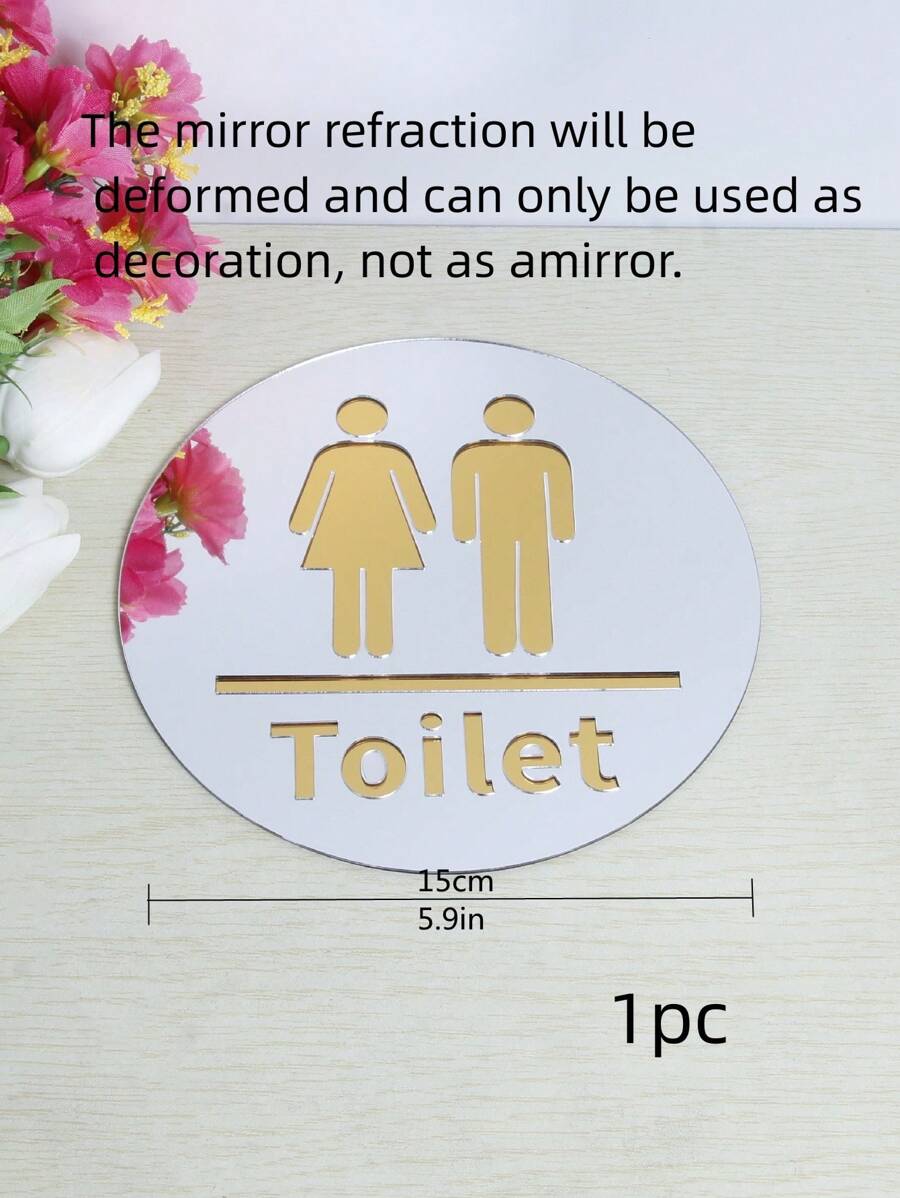 Toilet Sign Mirror Wall Sticker, Toilet Sign Decorative Mirror Sticker ...