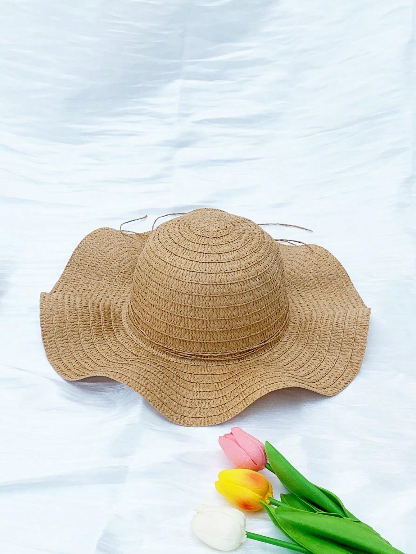 2 Stücke Damen Woven Hut Und Taschen Set, Große Wellige Krempe ...