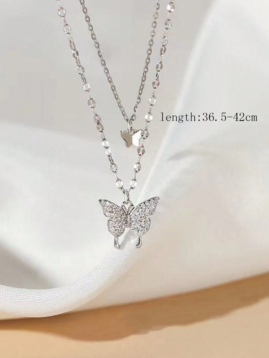 1pc Sweet & Elegant Butterfly Design Double Layered Collarbone Necklace ...