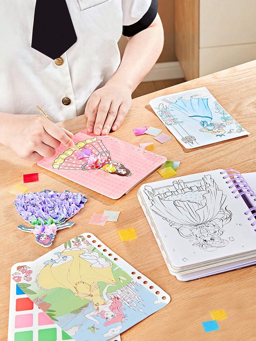 Princess Dress Up Sticker Book Set With Colorful Drawing & Cutting ...