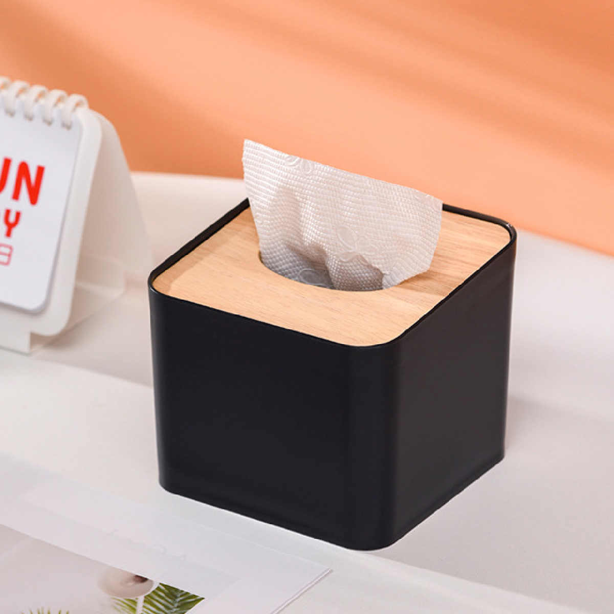1pc Creative Lift-Up Tissue Box With Wooden Lid For Home Office Living ...