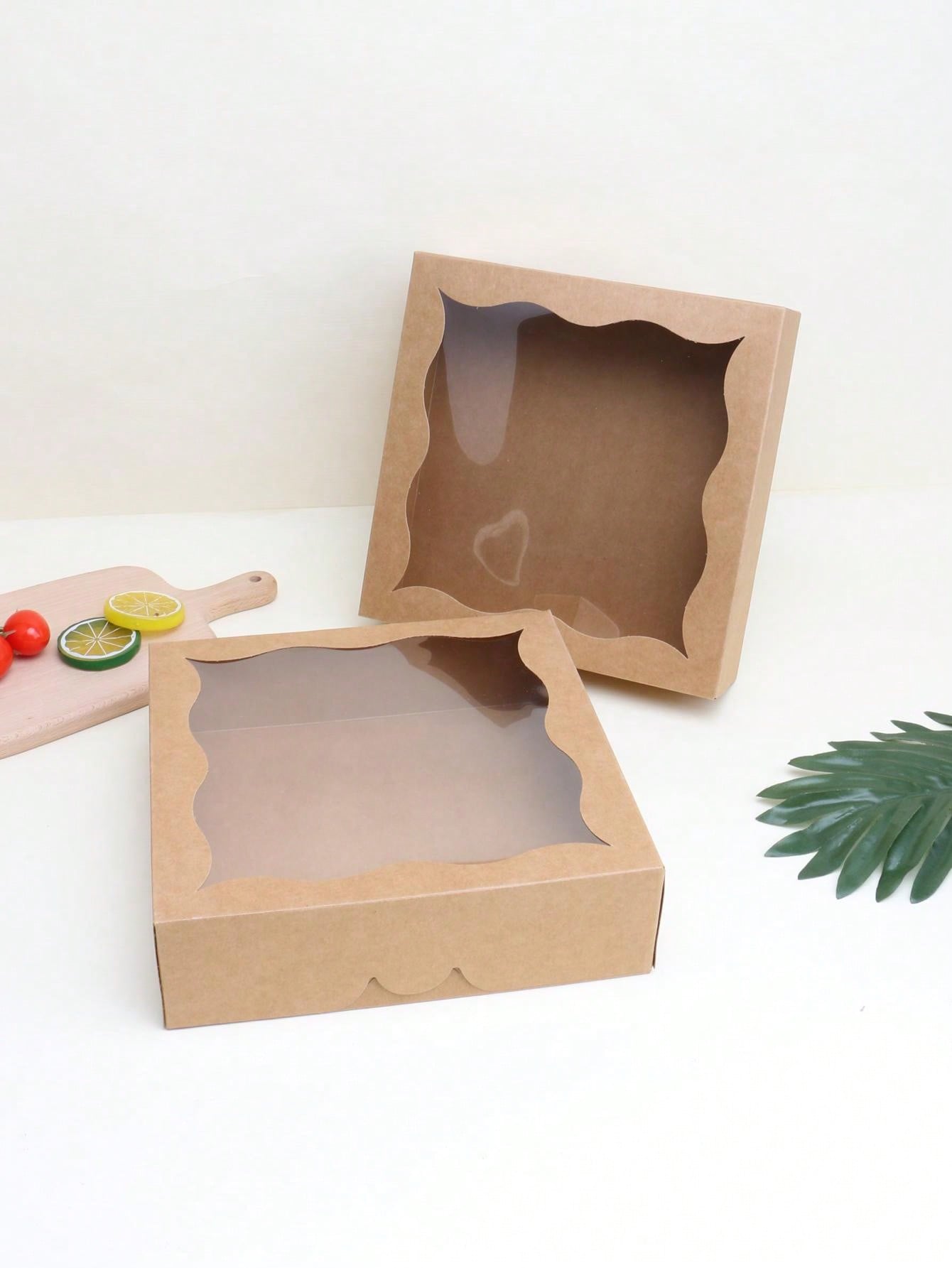 10pcs Square Bakery Boxes With Wavy Window For Baking Pastry, Pizza And ...