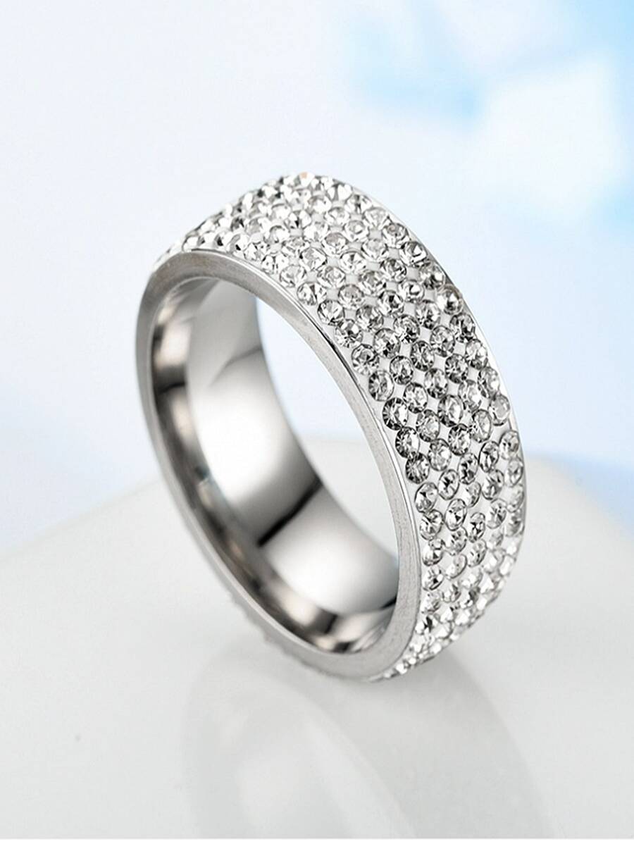 1pc Silver-Color Unpopular Design Ins-Style Five Row Rhinestone Ring ...
