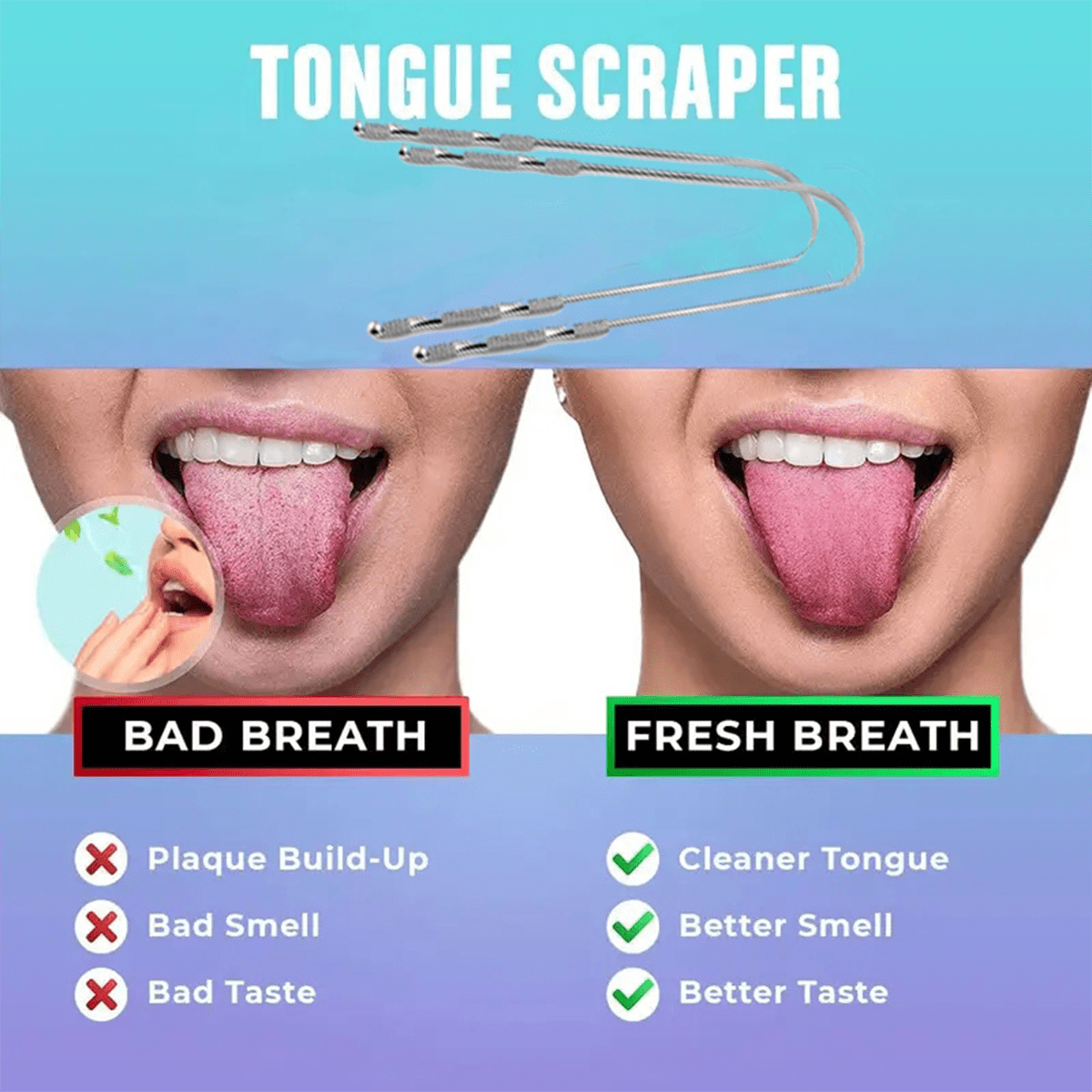 Stainless Steel Gold Tongue Scraper, U-shaped Design To Remove And ...