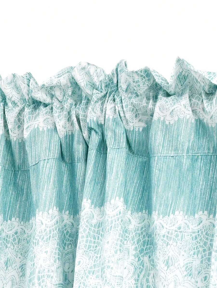 2pcs Teal Aqua White Floral Printed Rod Pocket Valance Set, 60" x 18 ...