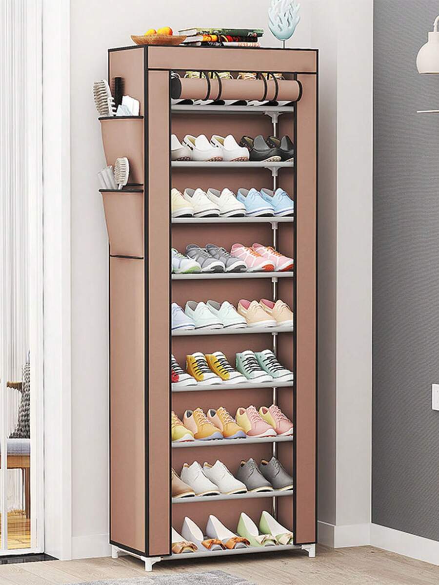 10-Tier Gray Color Shoe Rack With Dust-Proof & Fabric Cover, Easy To ...