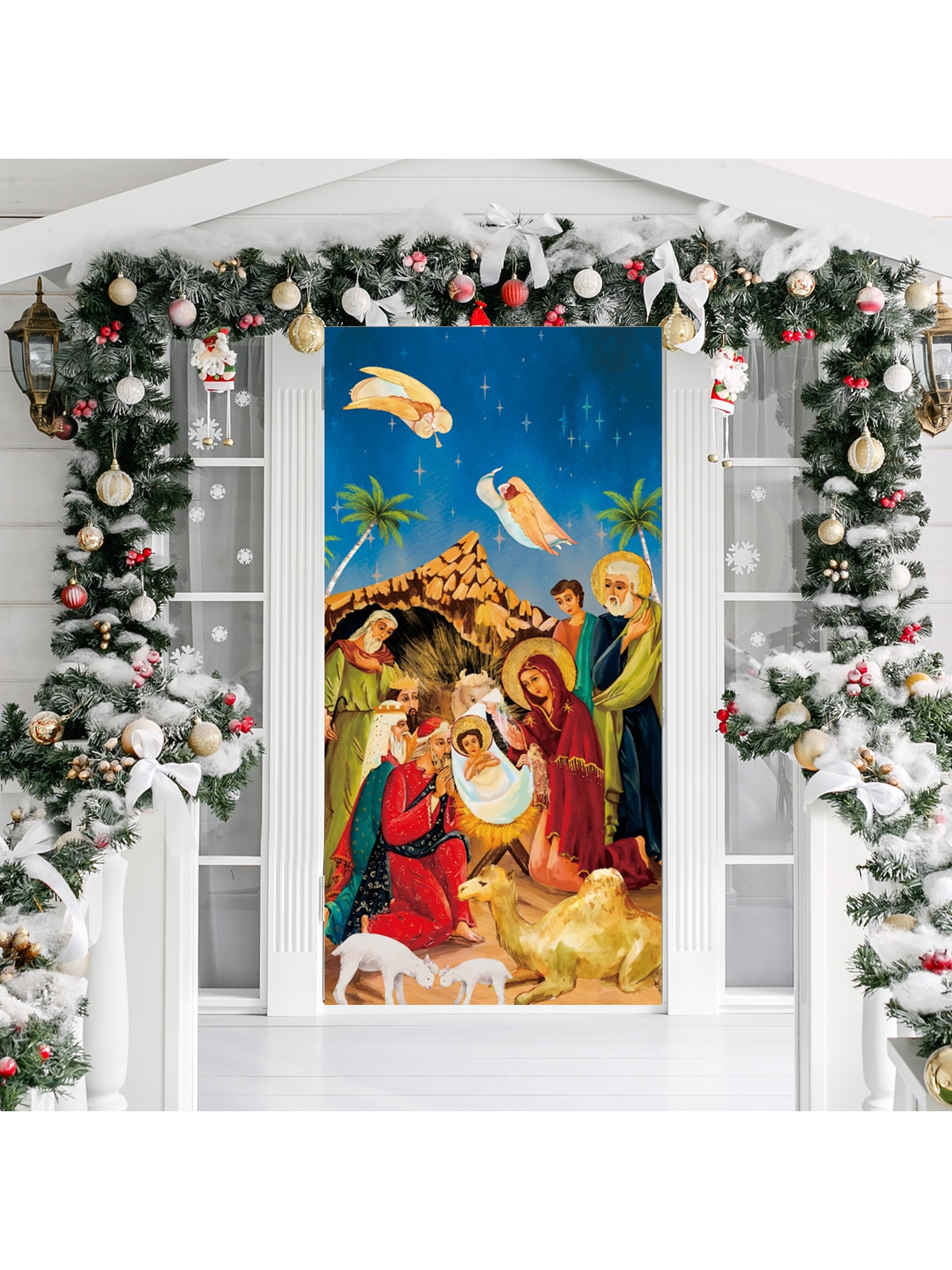 71x35inch Nativity Christmas Door Cover Decorations Jesus Holy Night ...