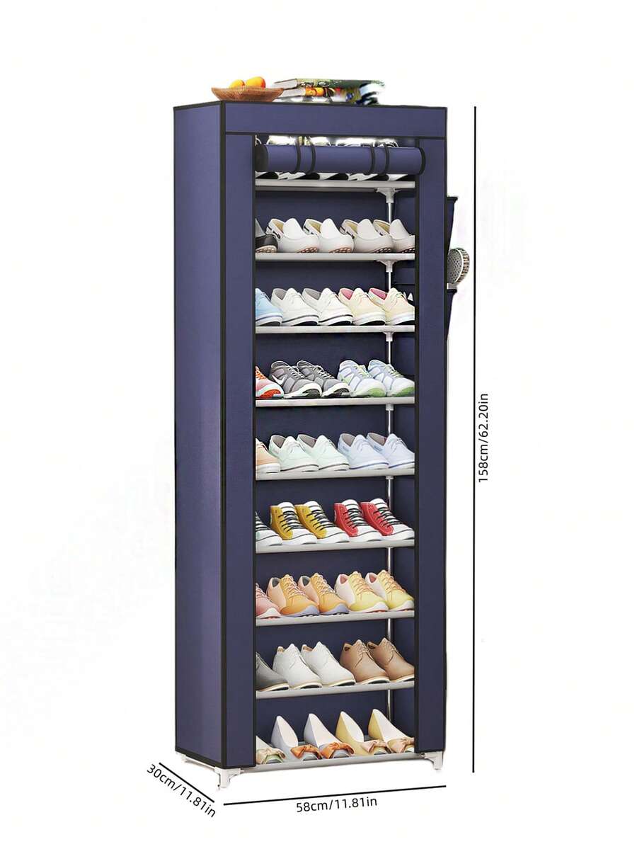 10-Tier Gray Color Shoe Rack With Dust-Proof & Fabric Cover, Easy To ...