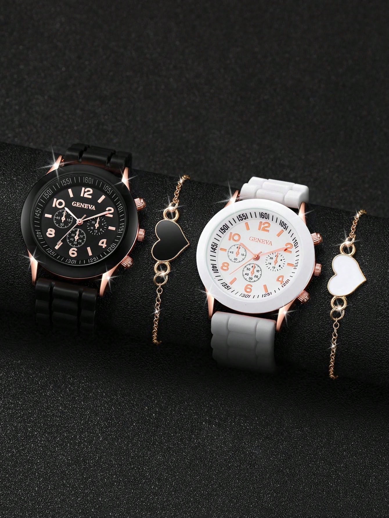 2 piezas pareja Reloj cuarzo de puntero redondo & 2 piezas Pulsera ...