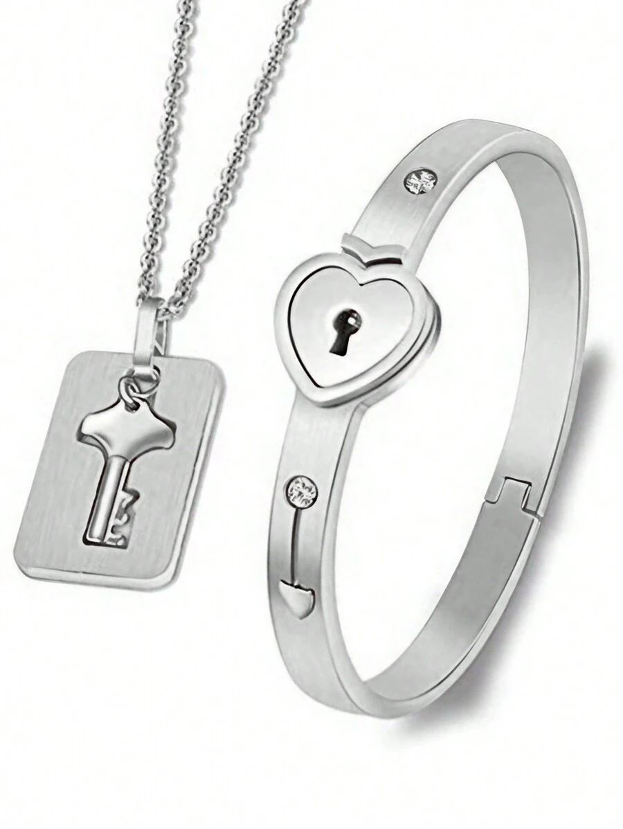Lock Bracelet and Key Necklace - Titanium Steel Couples Jewelry ...
