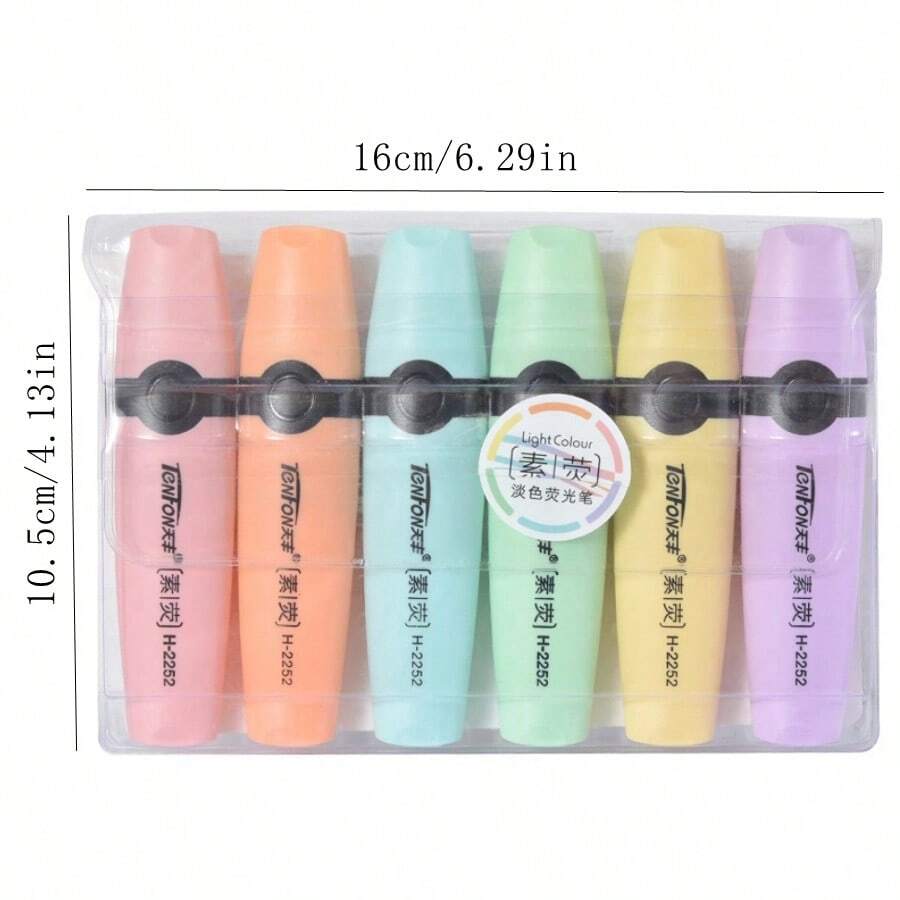 6 Pcs/Set Highlighter, Pastel Colors Chisel Tip Marker Pen, Flat Single ...