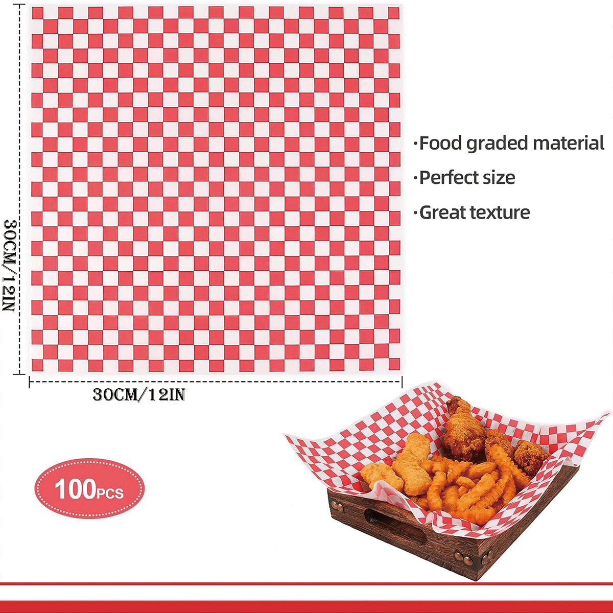 100 Sheets 12x12" Deli Waxed Waxed Sandwich Wrapping Paper - Red and ...