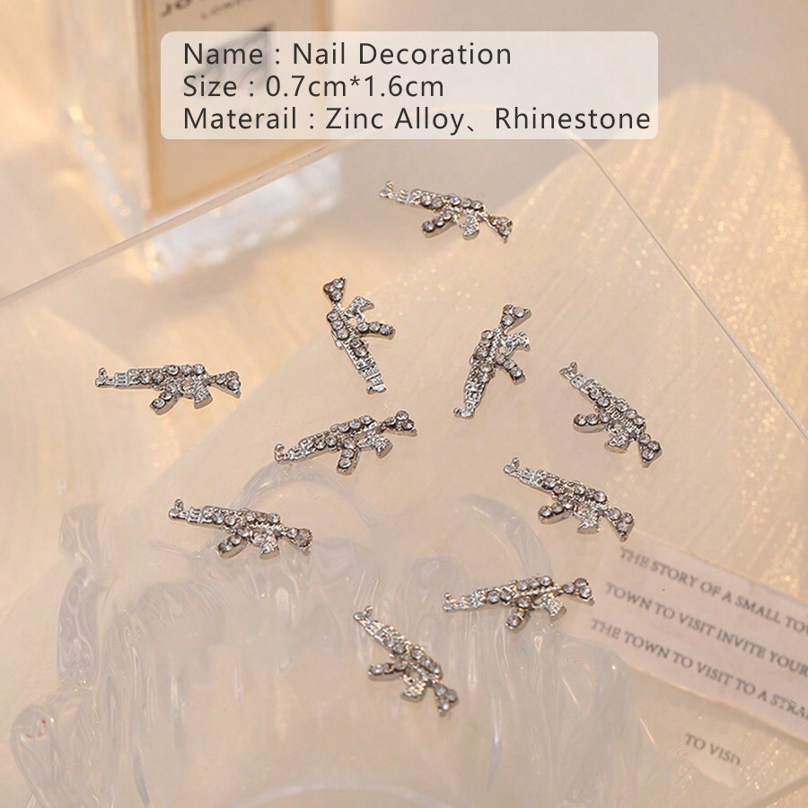 10pcs Silver Color Rhinestone Decor Ak-47 Submachine Gun Nail Art ...