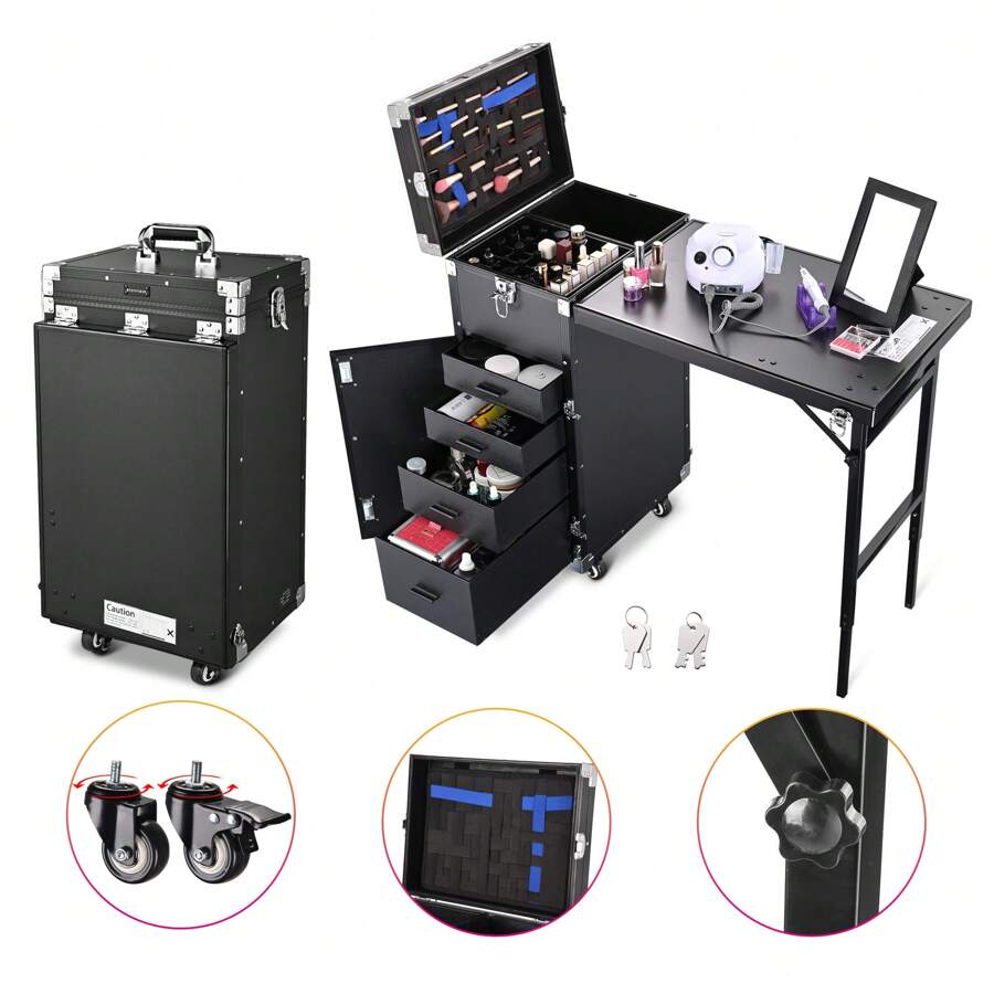 BYOOTIQUE Rolling Manicure Table 2 Tabletops Platform Foldable Nail ...