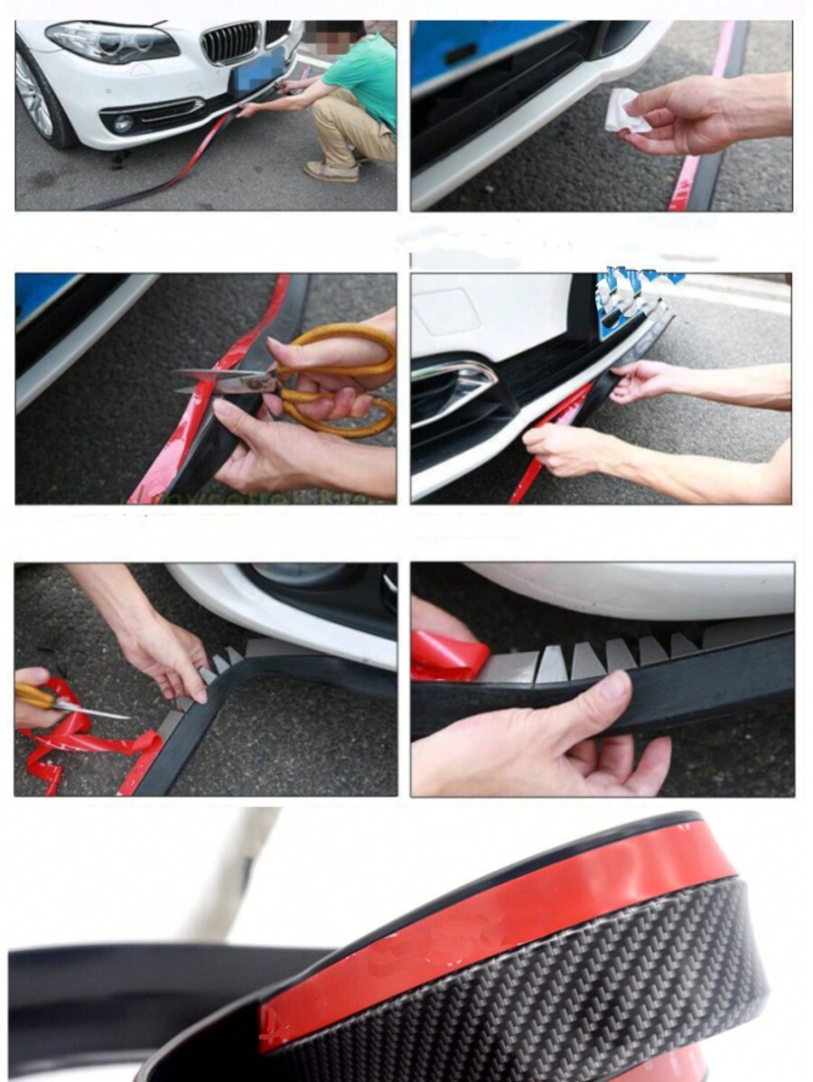 2.5m Universal Car Front Bumper Lip, Carbon Fiber Pattern Black Rubber ...